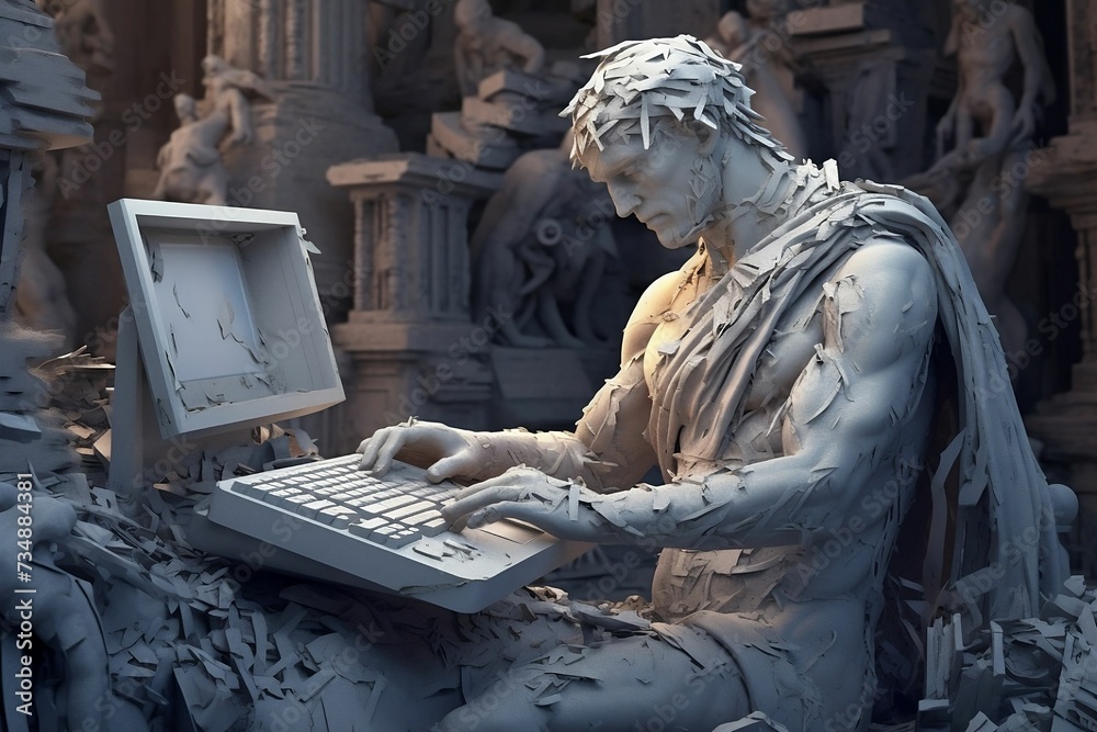 AI generated illustration of an artistic sculpture of a figure with a ...