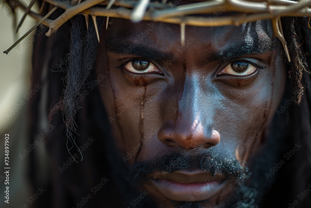 Delve into the depths of compassion with a detailed close-up portrait ...