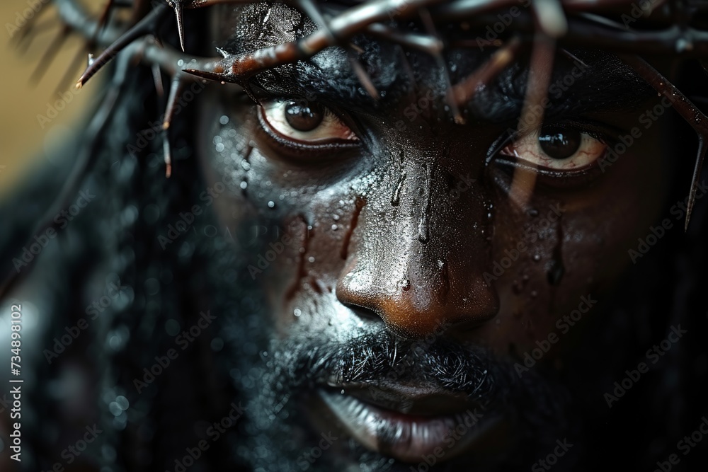 Delve into the depths of compassion with a detailed close-up portrait ...