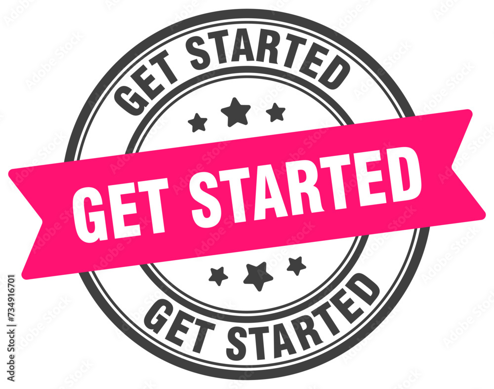 get started stamp. get started label on transparent background. round ...