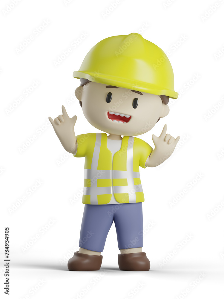 3d builder with funny pose on transparent background, An engineer with ...