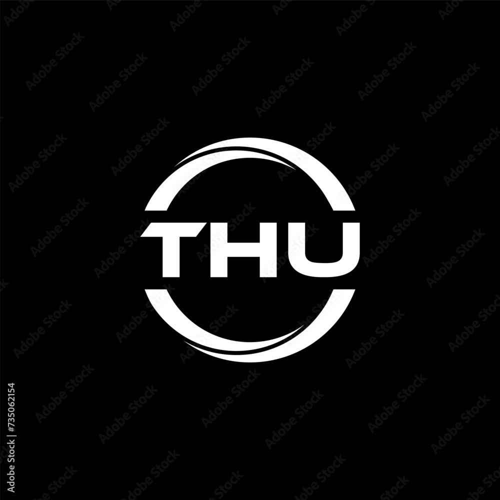 THU letter logo design with black background in illustrator, cube logo ...