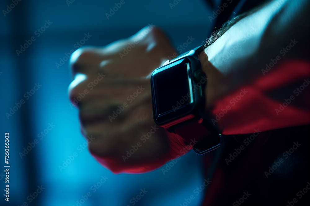 Detailed view of a smartwatch displaying the time duration of a plank ...