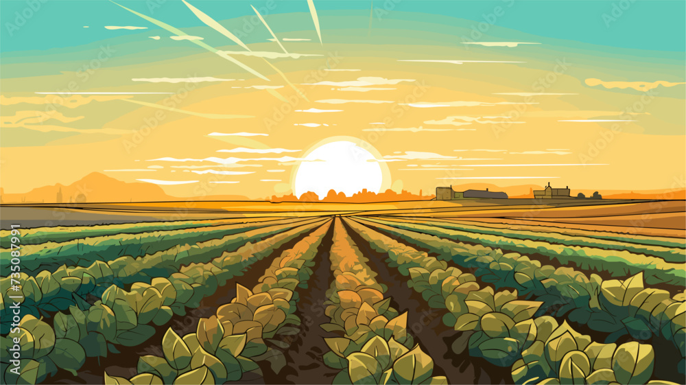 Sun rising over a row of crops symbolizing the importance of sunlight ...
