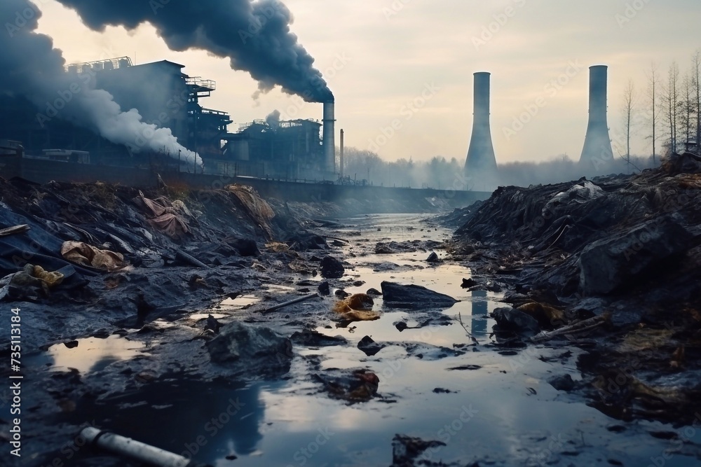 Pollution of nature, water pollution. Dirty sewage flows from the pipe ...