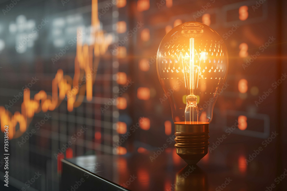 light bulb and financial growth stock chart, idea for investment plan ...