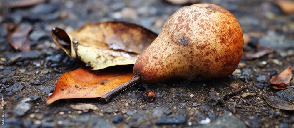 The core or center of the pear Remains of pears that have been bitten ...