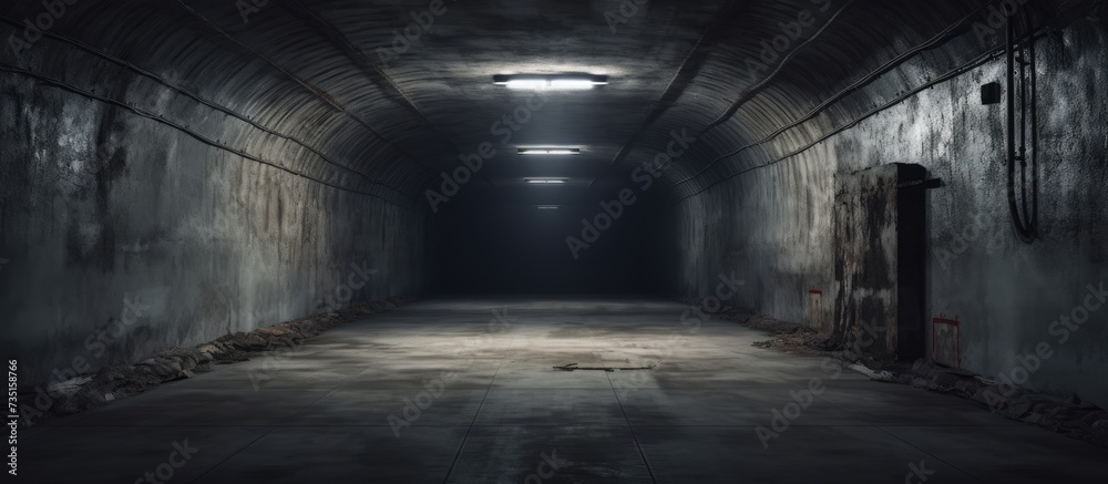 Tunnel with concrete walls in old abandoned Soviet bunker. Creative ...