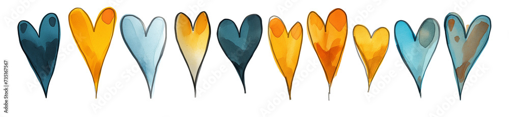 Cute watercolor painting banner representing a set of blue and yellow ...