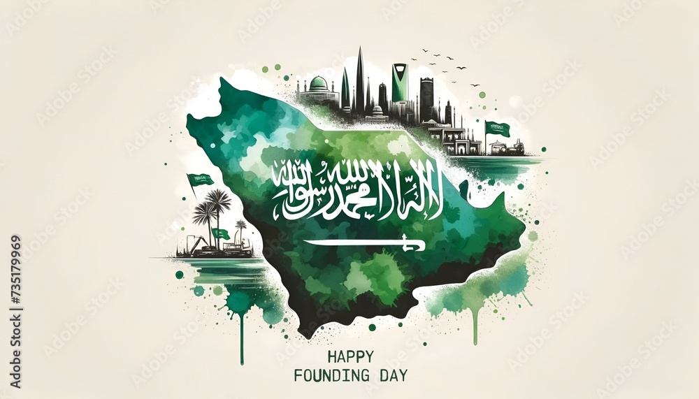 Watercolor illustration for saudi arabia's founding day with a ...
