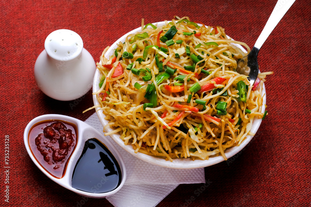 Schezwan Noodles or vegetable Hakka Noodles, or chow mein is a popular ...