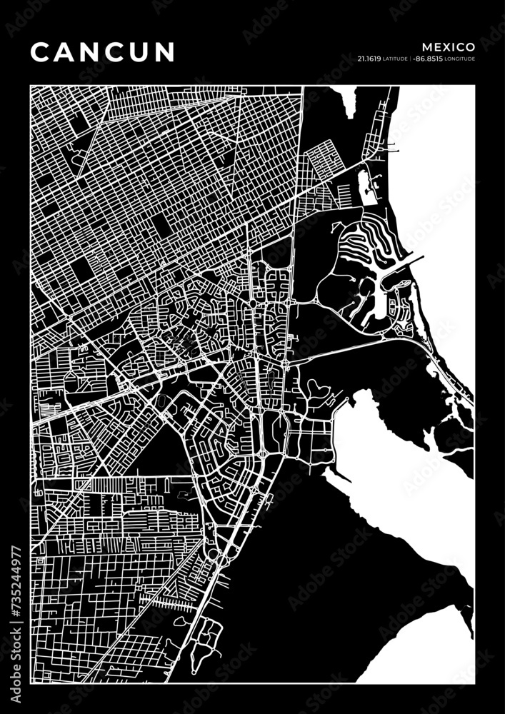 Cancun City Map, Cartography Map, Street Layout Map Stock Vector ...