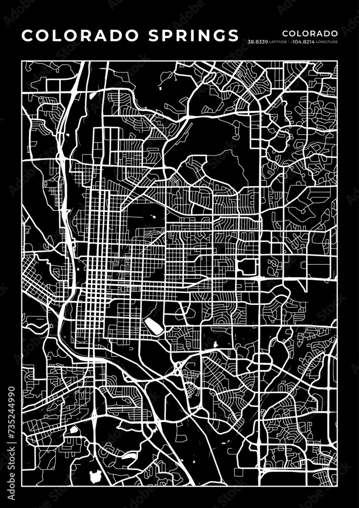 Colorado Springs City Map, Cartography Map, Street Layout Map Stock ...