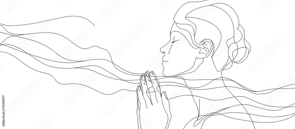 Photo Stock Continuous one single abstract line drawing of young woman ...