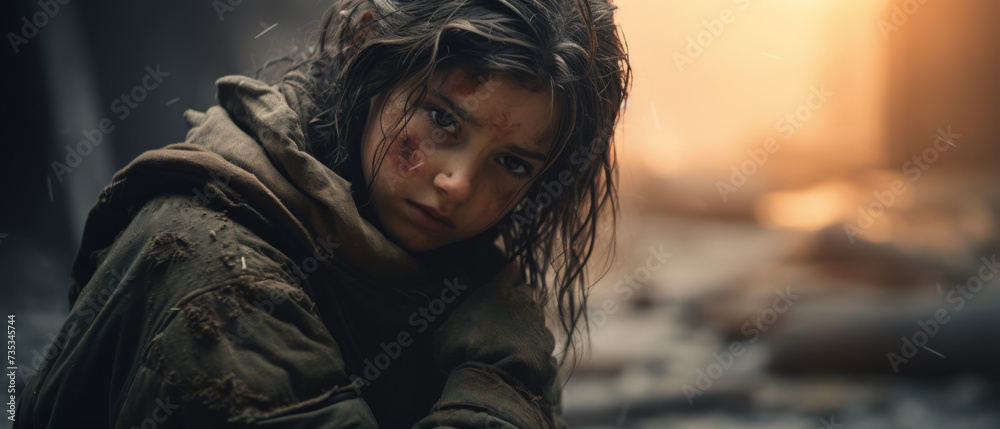 Heartrending moment of a young girl in the aftermath of destruction ...