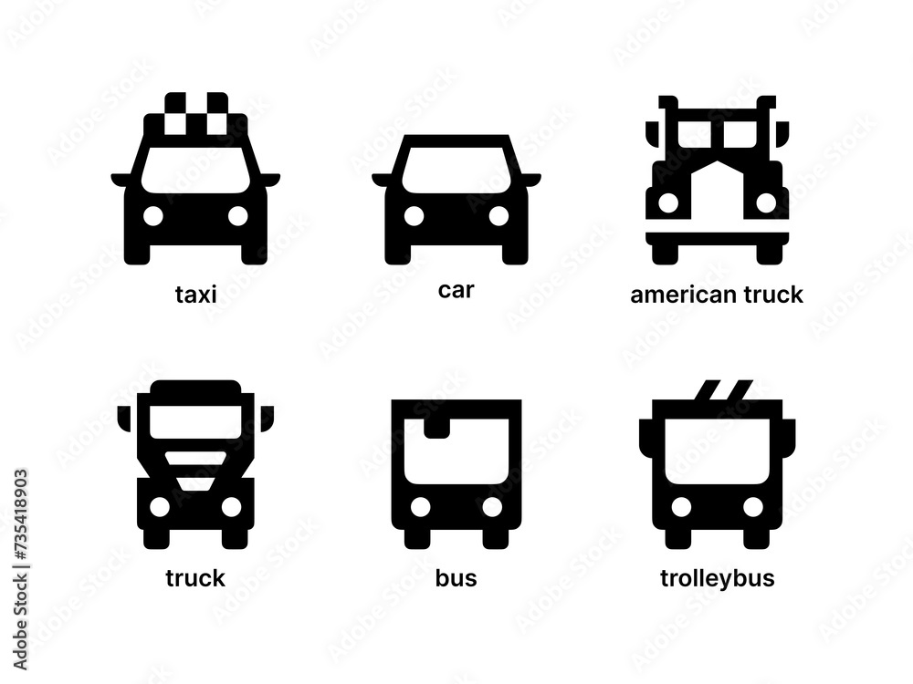 Vector de Stock Public and Delivery Transport Front View icon pack ...