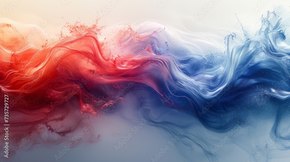 Illustration Stock Blue and Red liquid splatter on White Surface, Bold ...