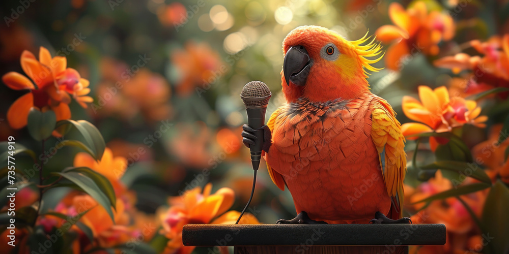 Petfluencer illustration of parrot influencer giving TED Talk, with ...