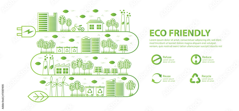 The Concept of Refuse, Reduce, Reuse, Recycle with Icons Symbol for ...