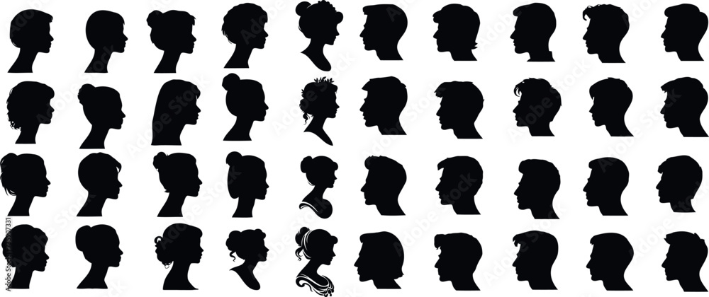 Cameo Silhouette collection, diverse profiles. Ideal for identity ...