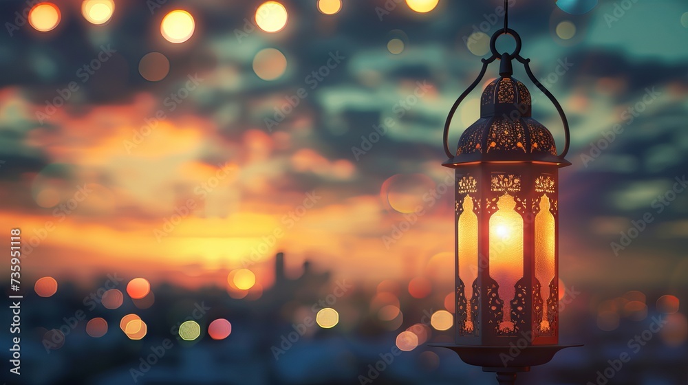 Ramadan Kareem - traditional Arabic lantern with candlelight and ...