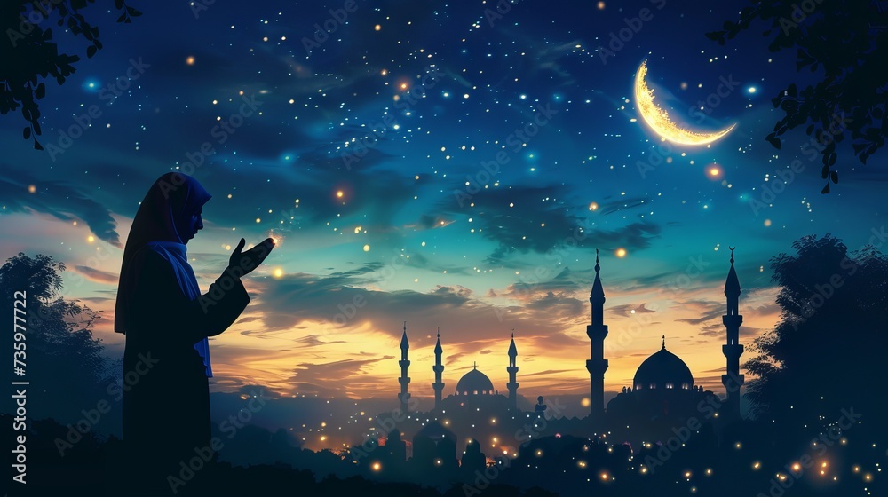 Muslim women praying and meditating in a mosque during Ramadan - a time ...