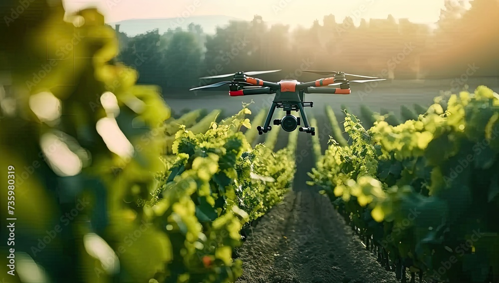 Lush green farmland modern drone equipped with advanced technology ...