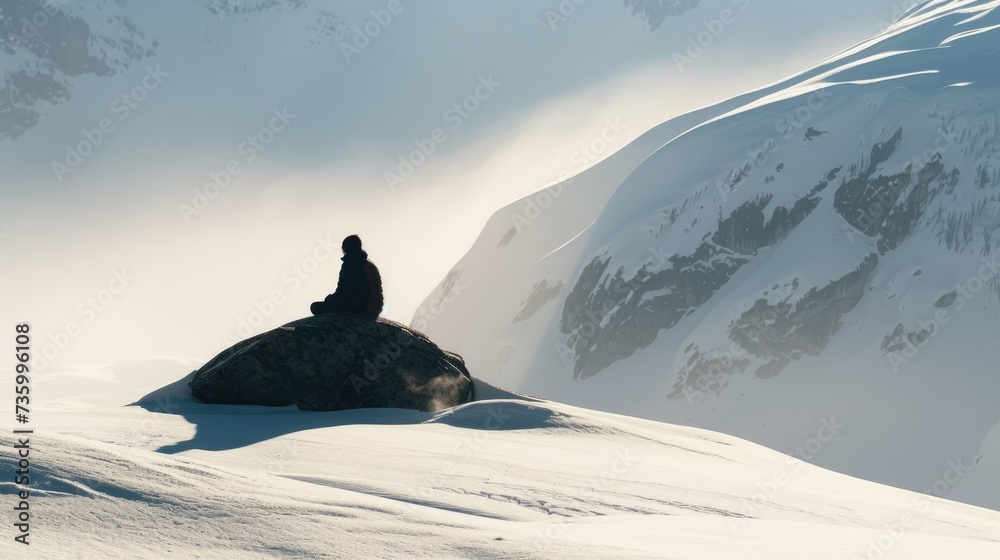 Snowy peaks in winter, untouched snow, serene landscape with long ...