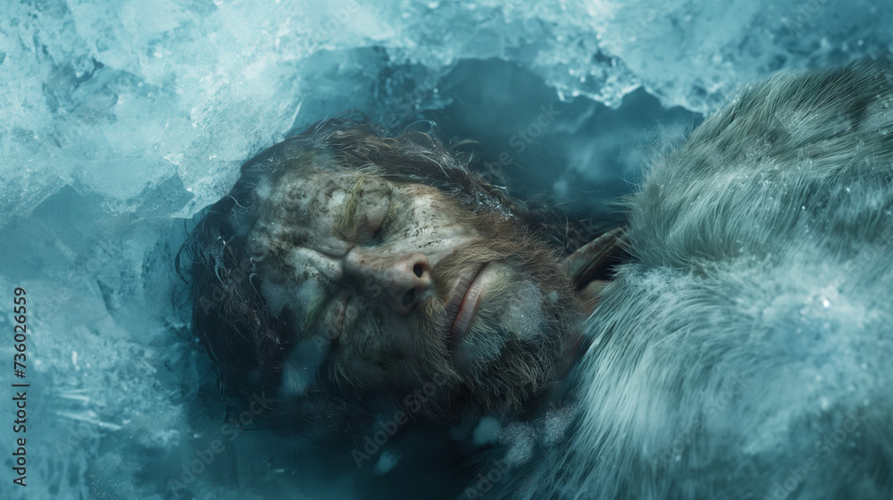 Photo Stock Encased in Ice: The Prehistoric Man Unveiled - Frozen ...