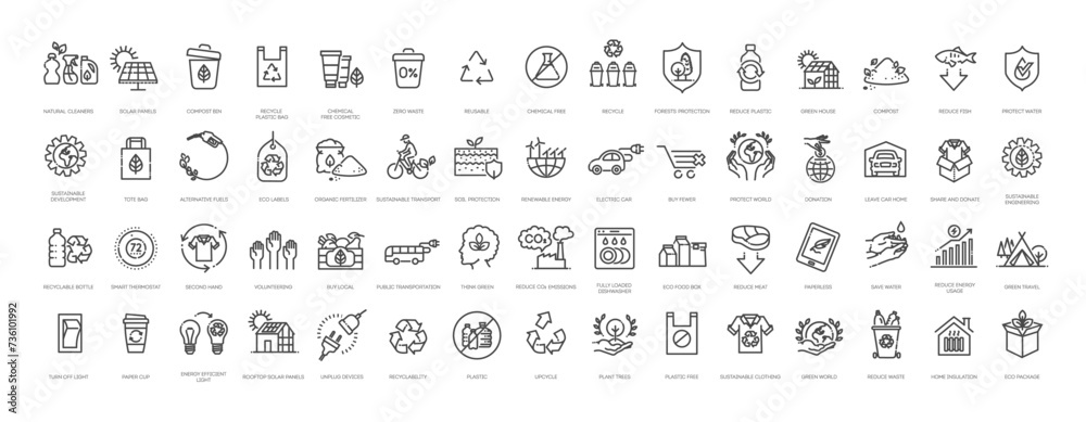 Environmental sustainability outline icons. Ecological symbols Stock ...