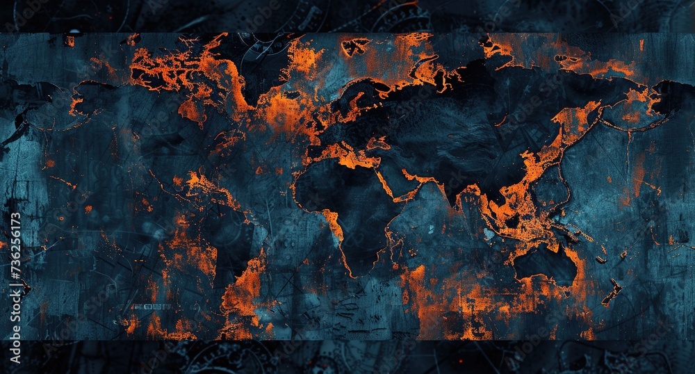 Futuristic Digital World Map Interface: Detailed Visualization of Global Communication and Data ...