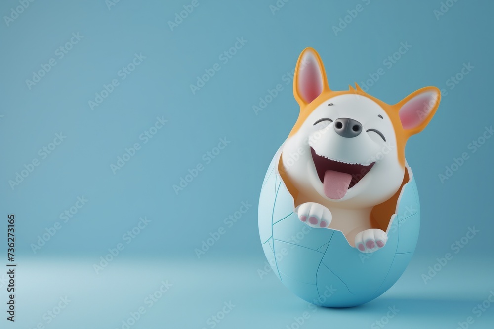 Illustration Stock lively young dog pops out of an Easter egg, its ...