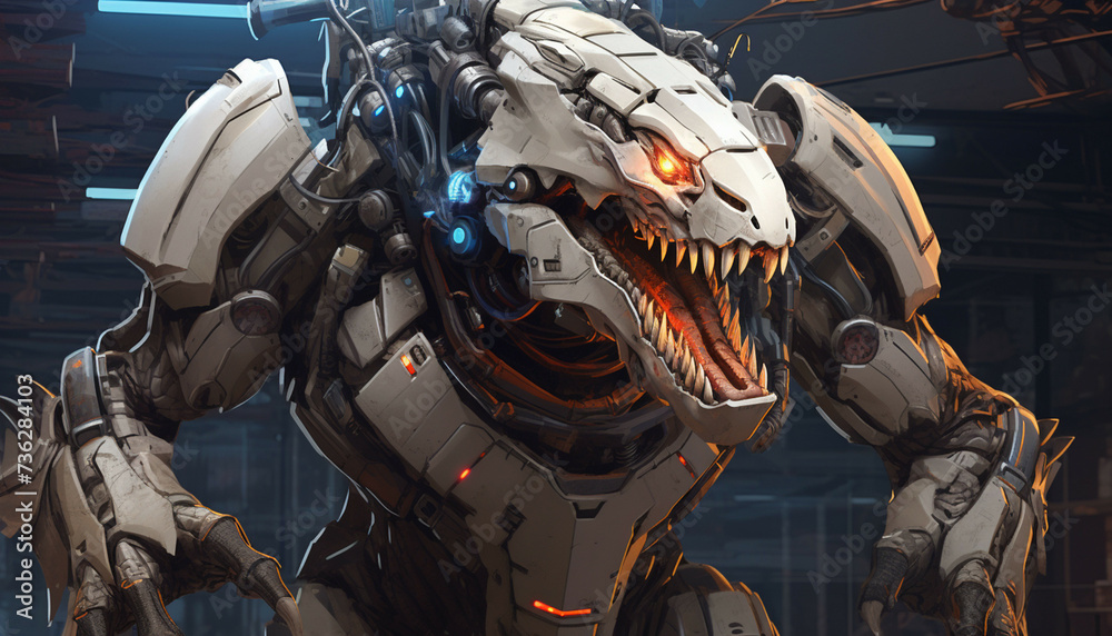 dinosaur inside a powerful mech suit blending prehistoric and ...