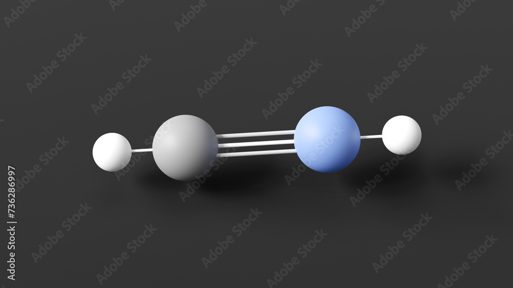 protonated hydrogen cyanide molecular structure, molecular ion, ball ...