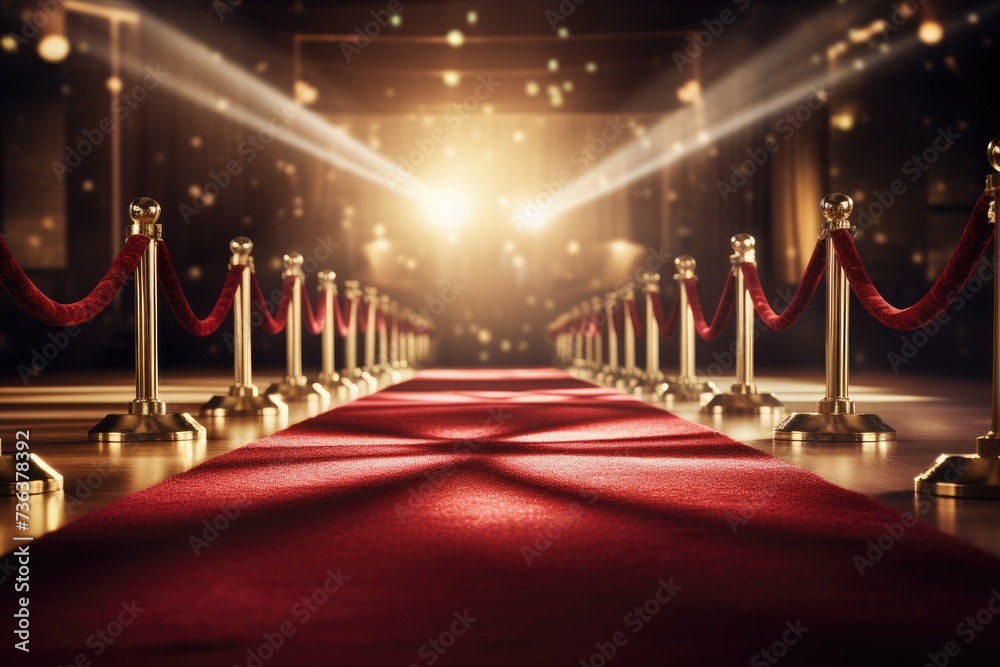 Red carpet rolling out in front of glamorous movie Presentation, Red carpet with red carpet on ...