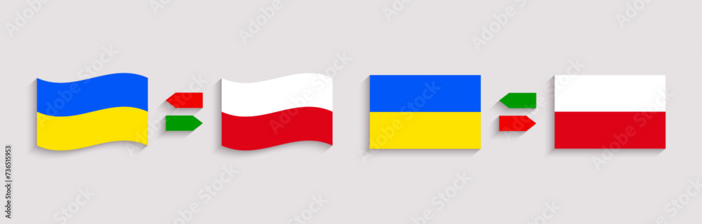 Ukraine and Poland flags vector illustration. Ukrainian and polish ...