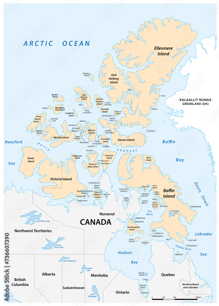 Detailed vector map of the Canadian Arctic Archipelago Stock Vector ...