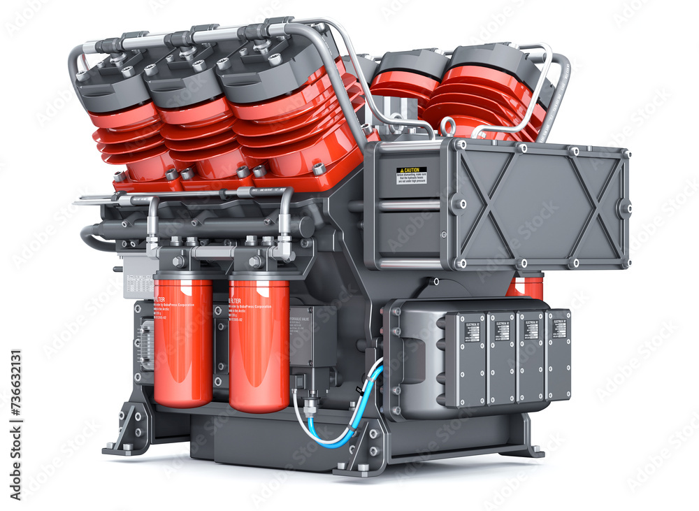 Modern car engine concept on white background. Design of a mechanical ...