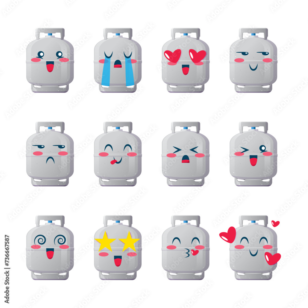Set LPG gas cylinder icons emojis. Collection of emoticons in cartoon ...