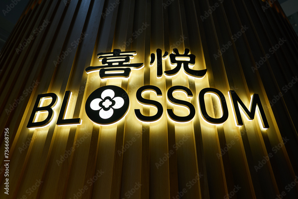 SINGAPORE - NOVEMBER 05, 2023: close up shot of Blossom sign as seen ...