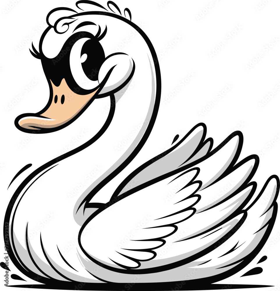 cartoon swcartoon swan, vector illustration isolated on white ...