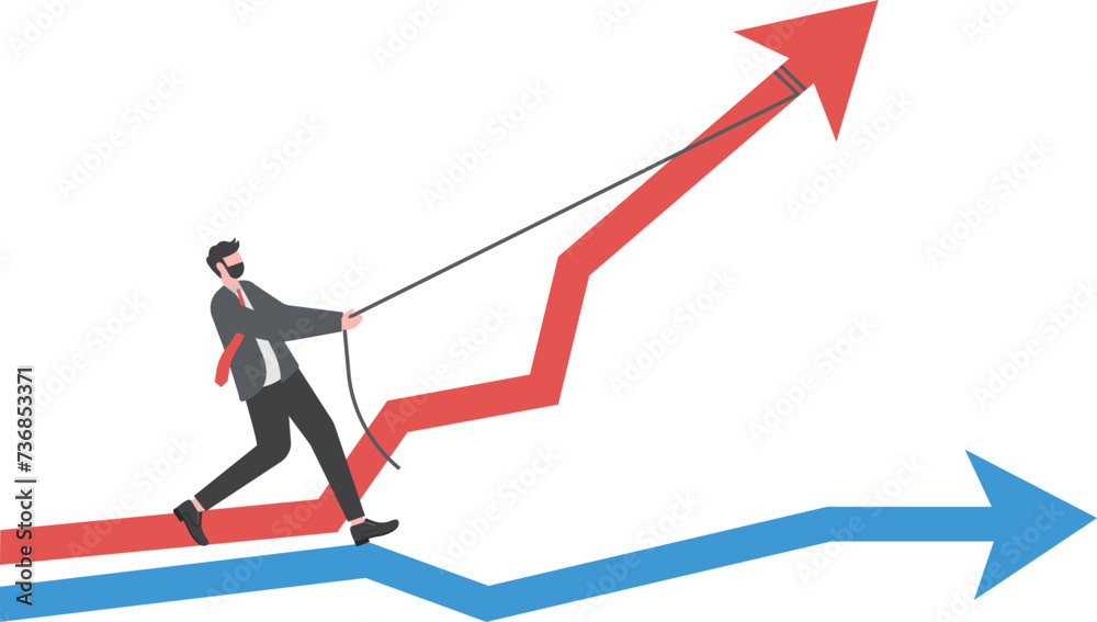 Turn cost dial to low position,businessman pulling performance graph ...
