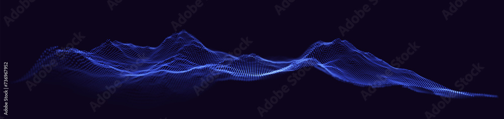 Blue Wireframe Landscape Wire with Depth of Field Effect. 3D ...