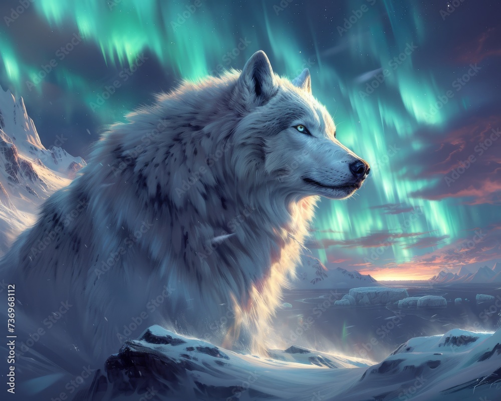 Arctic aurora ice castles mystical wolves shimmering northern lights ...