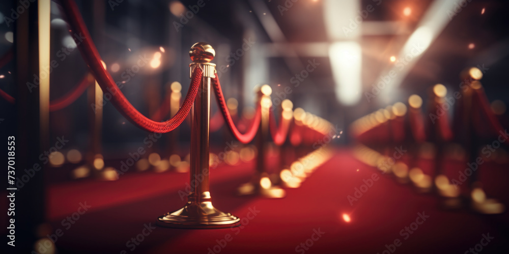 Luxurious red carpet lined with gold pole and red rope. Perfect for ...