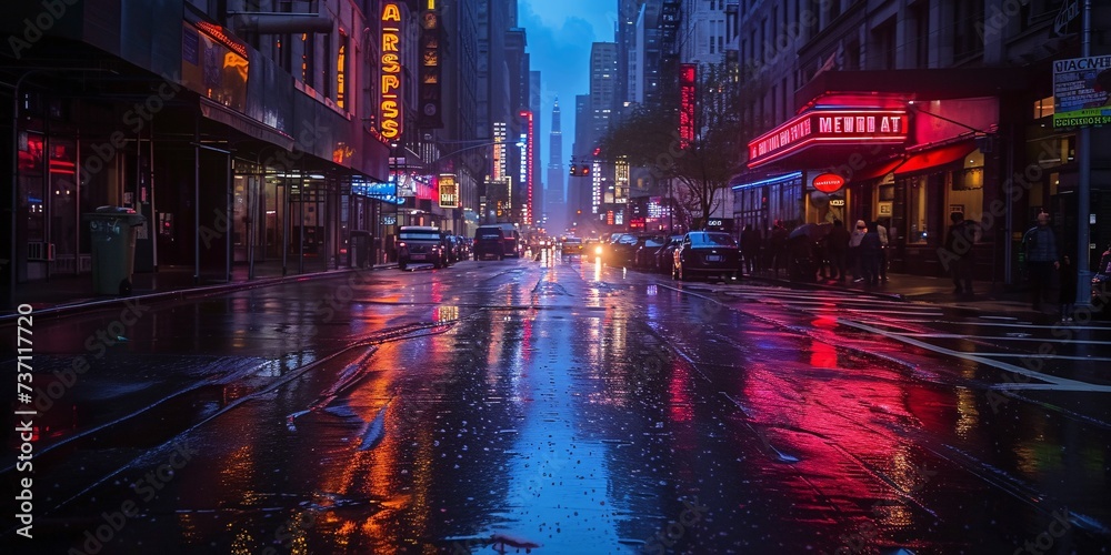 NYC Nightlife A Rainy Night on Broadway Generative AI Stock ...