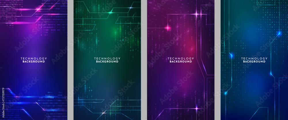 Vector illustration. Binary code background. Software programming concept. Glowing numbers and ...