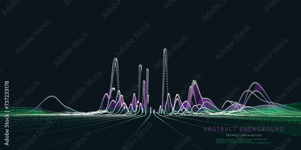 Abstract background noisy polygonaly graph in lines and sircles on dark. Technology wireframe ...