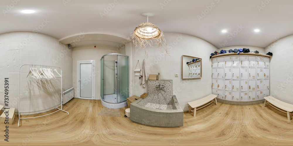full seamless spherical hdri 360 panorama view in small locker room and ...