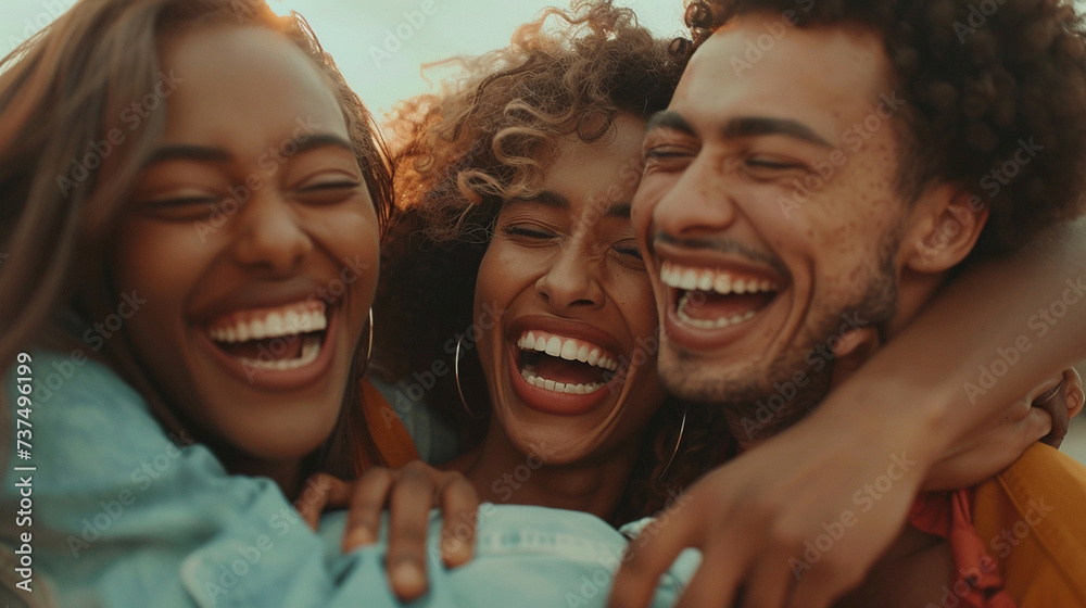 Stock-Illustration „Joy: A group of friends laughing together, their ...